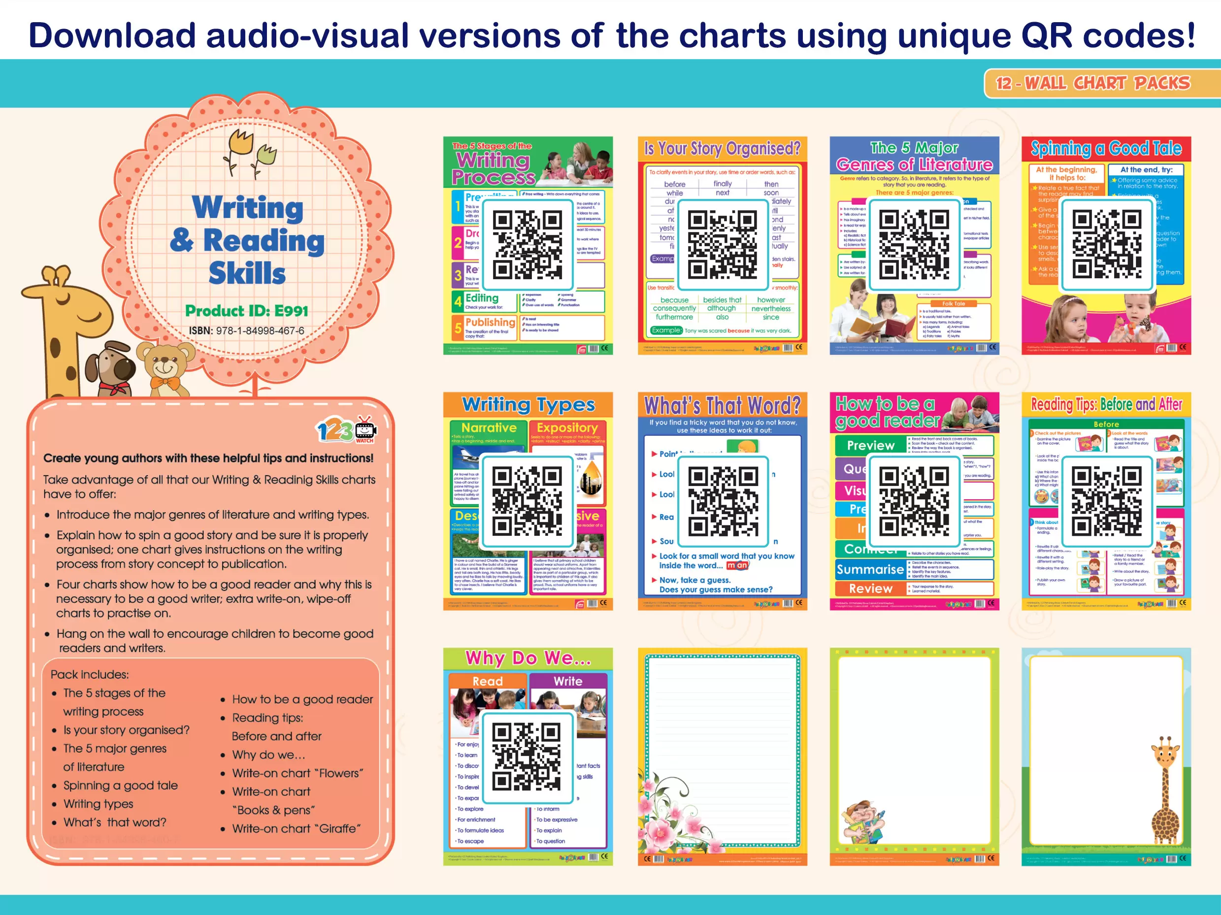 Writing & Reading Skills (12 Wall Charts) - Educational Wall Chart Pack ...